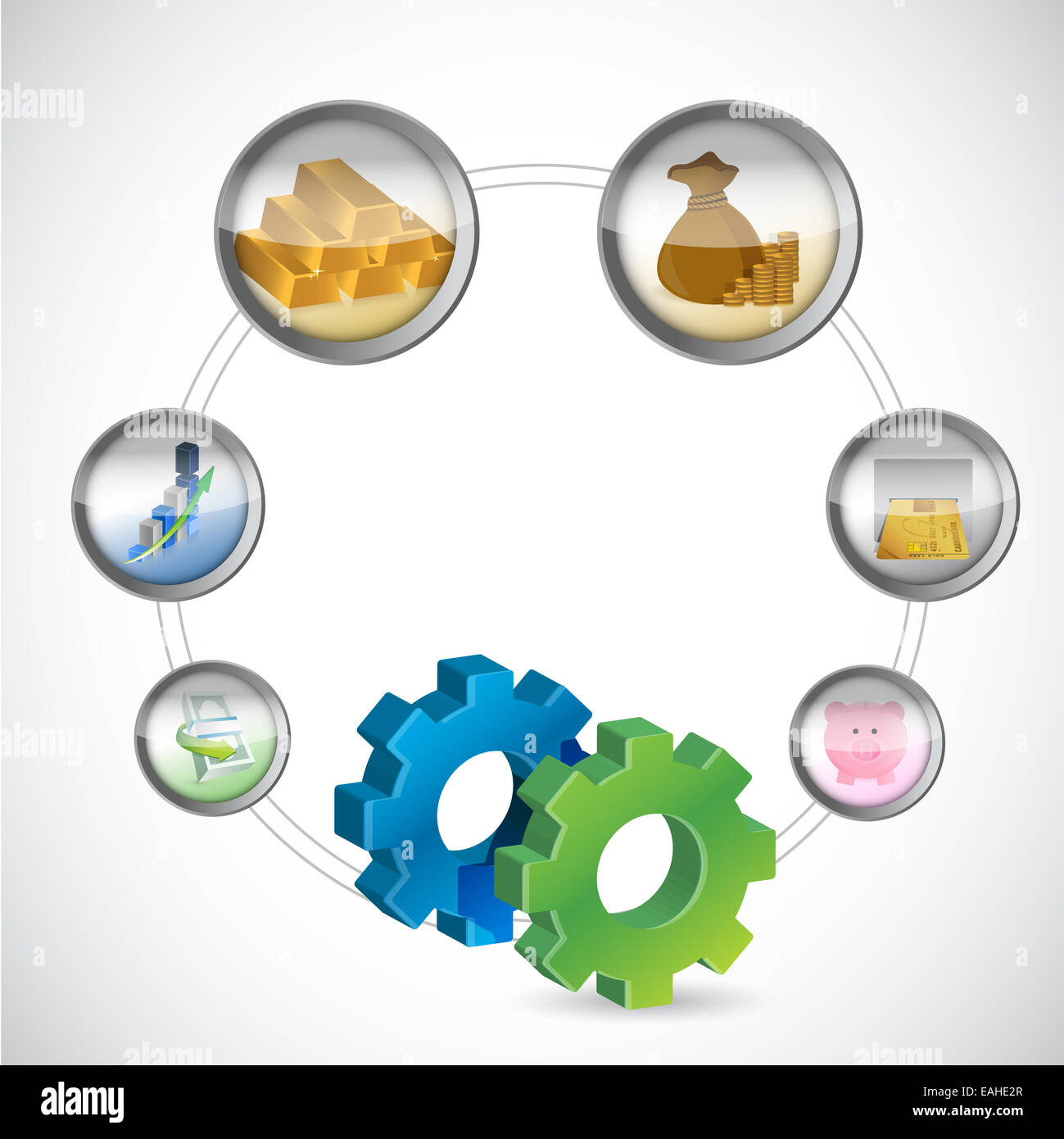 Gears symbol and monetary icons cycle Stock Photo - Alamy