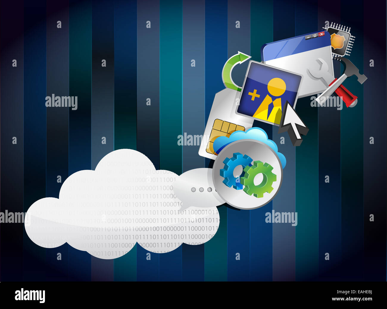 binary cloud of colorful application icons isolated on white background ...