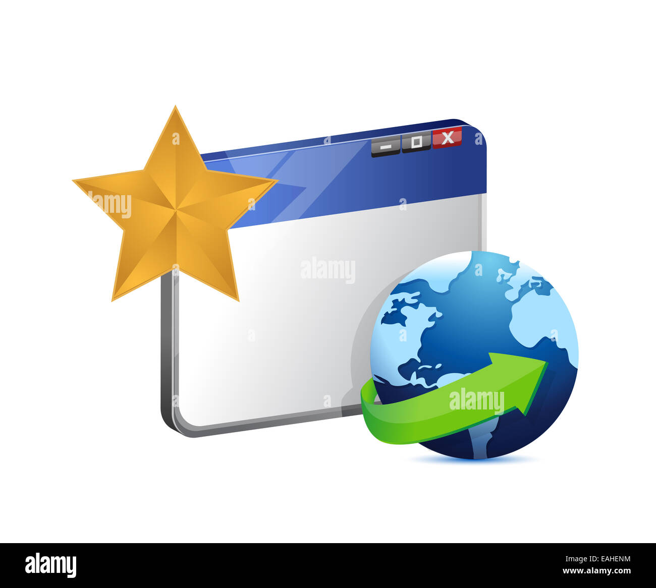 browser globe and star. illustration design over white Stock Photo - Alamy