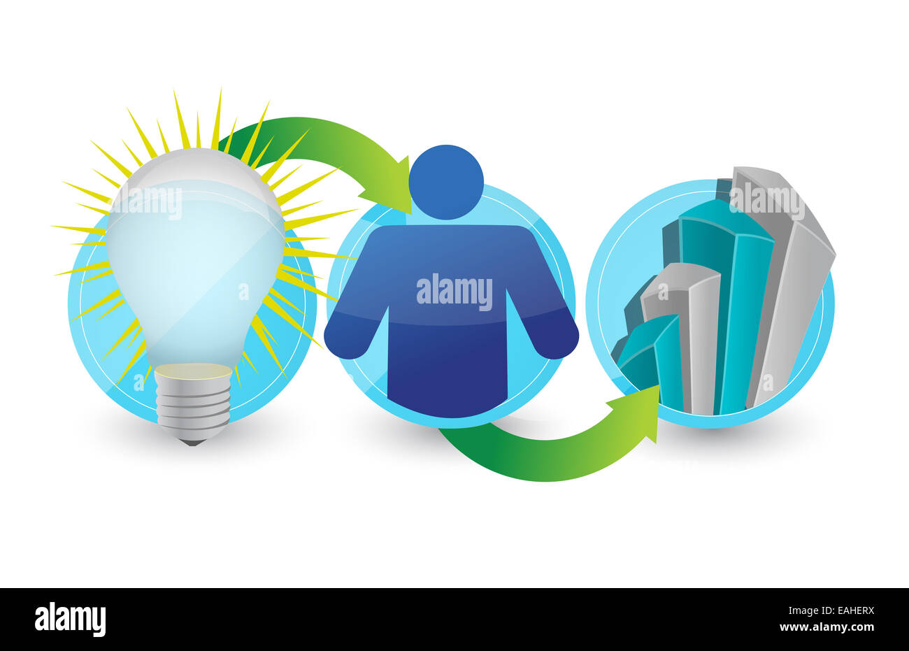 success icon, light bulb with colorful graph illustration design over a ...
