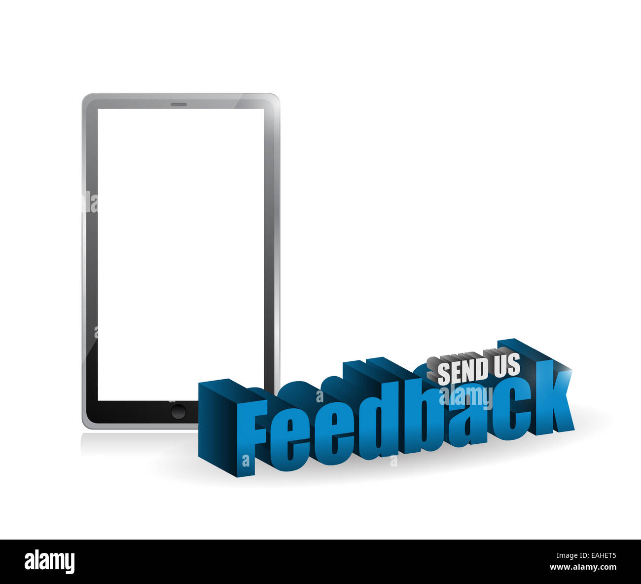 Tablet feedback 3d blue sign illustration Stock Photo - Alamy