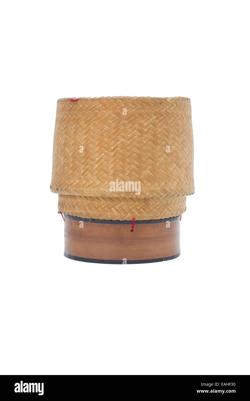 Bamboo wooden rice box in thailand, isolated on white background Stock ...