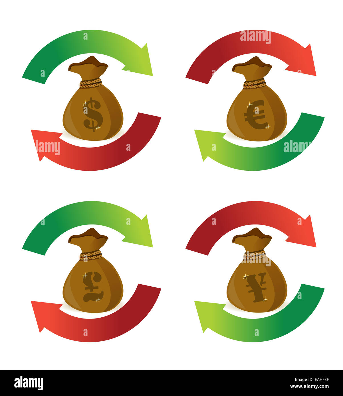 Currency money bags cycle arrow signs Stock Photo - Alamy