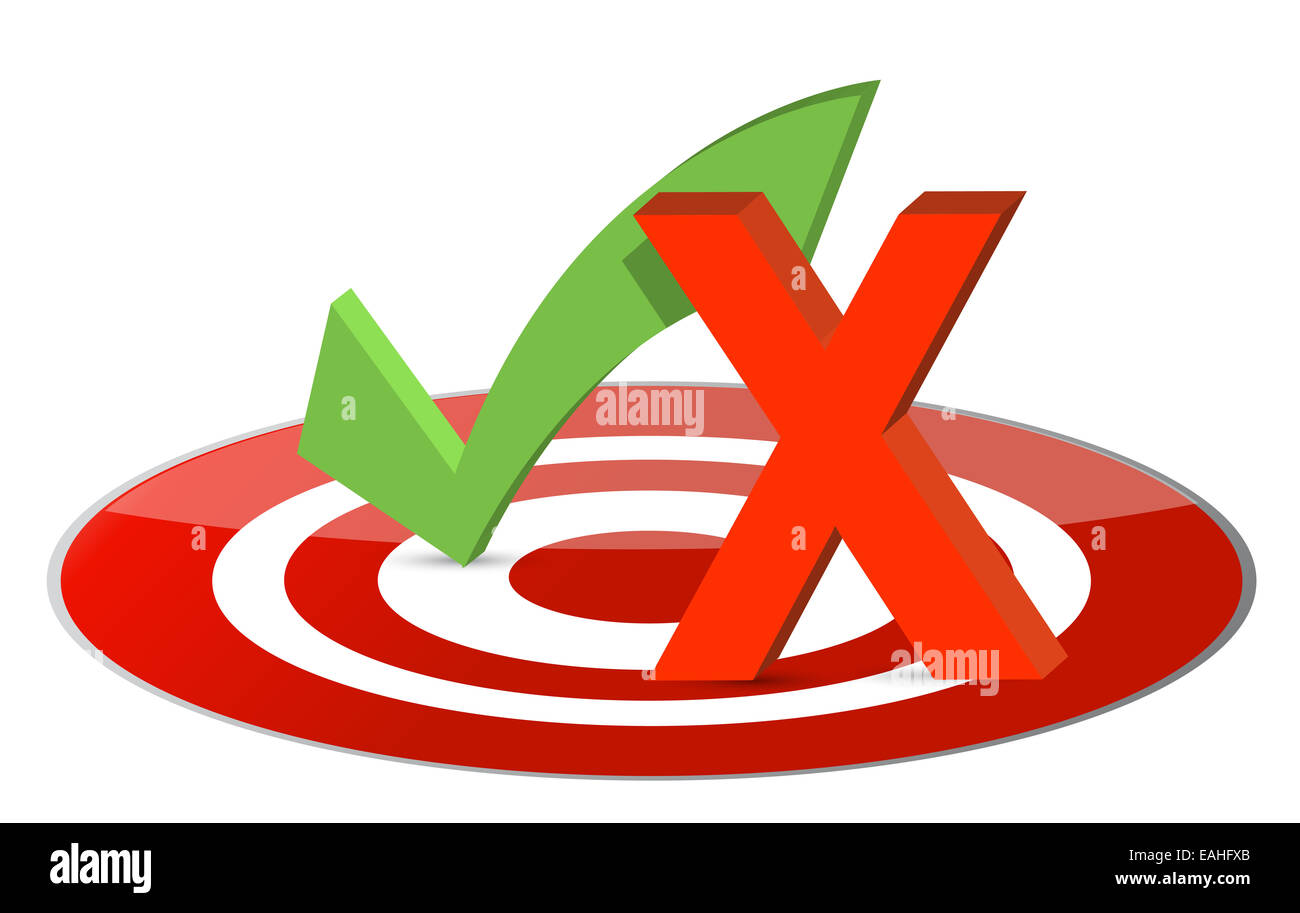 check mary and x mark over a target illustration Stock Photo - Alamy