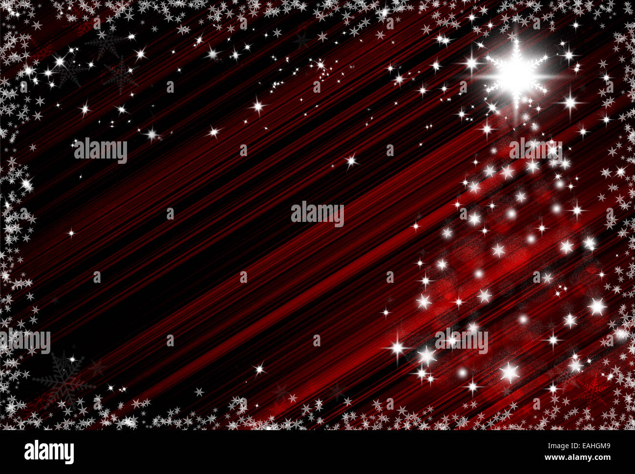 Christmas red background with snowflakes frame and Christmas tree Stock ...