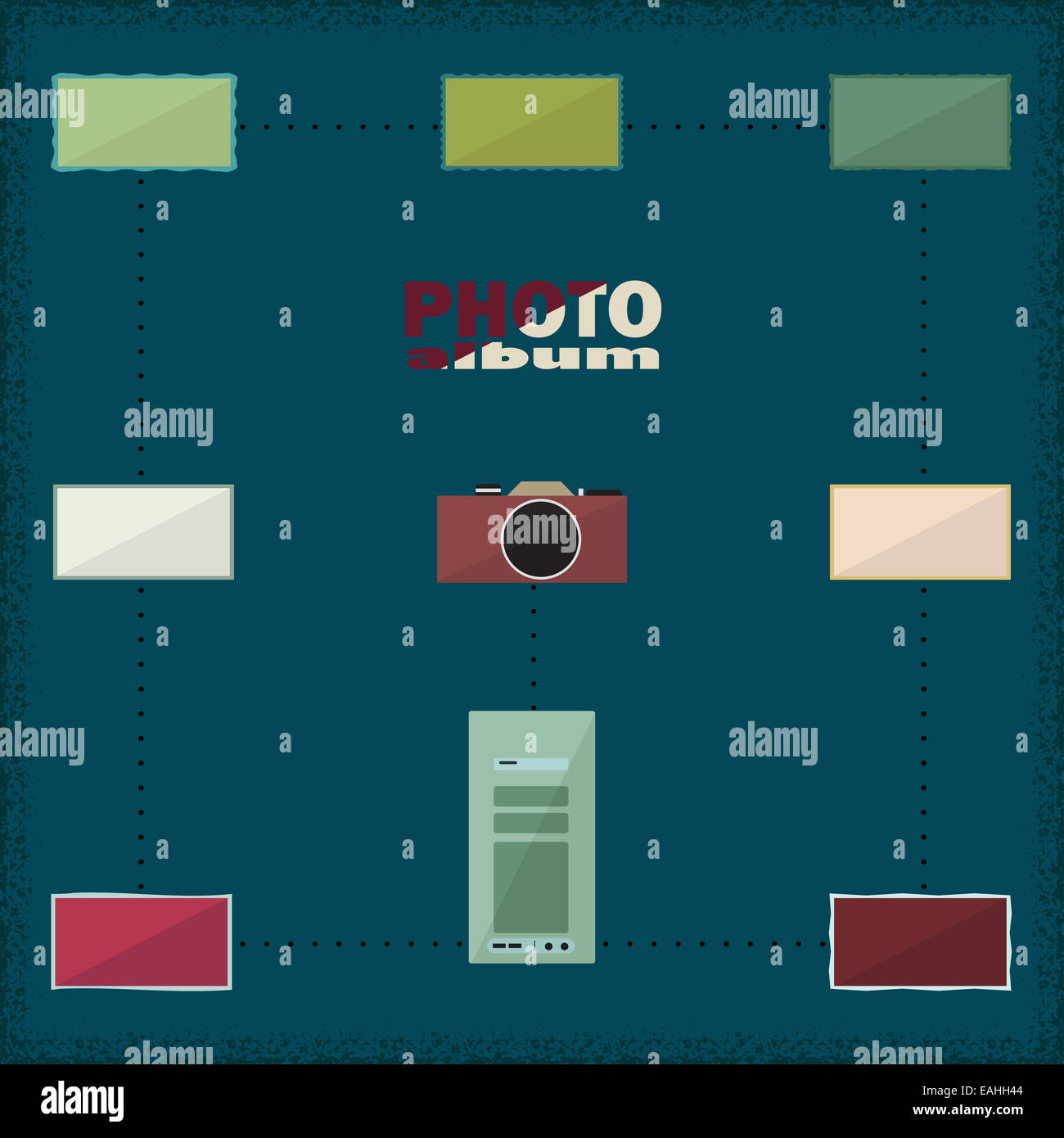 Camera and system unit surrounded photo cards Stock Photo - Alamy