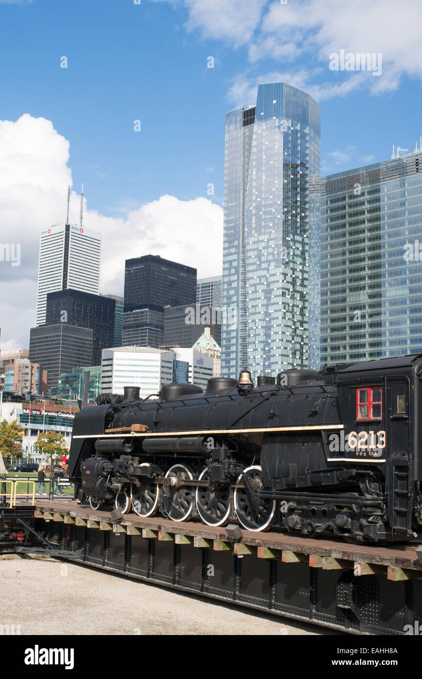 Steam train 6213 on turntable at John Street Roundhouse with modern ...