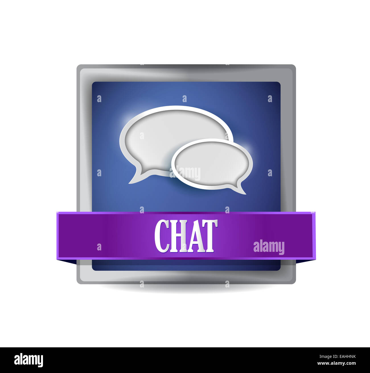 Chat sign reflected on glossy blue square illustration design Stock ...