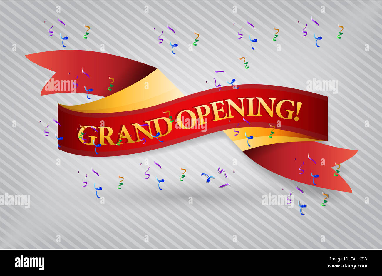 Grand opening red waving ribbon banner Stock Photo - Alamy