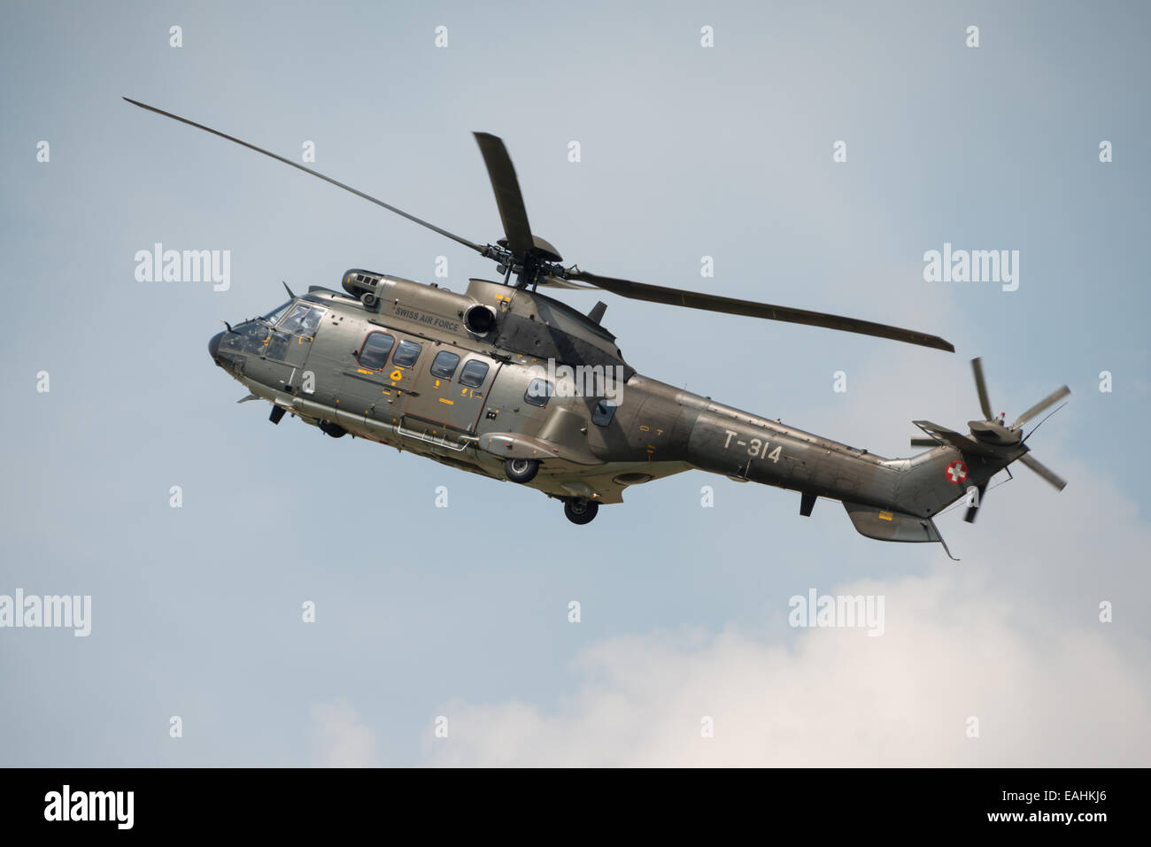 Fairford, UK - 12 July 2014: An Aérospatiale SA 330 Puma in flight and ...