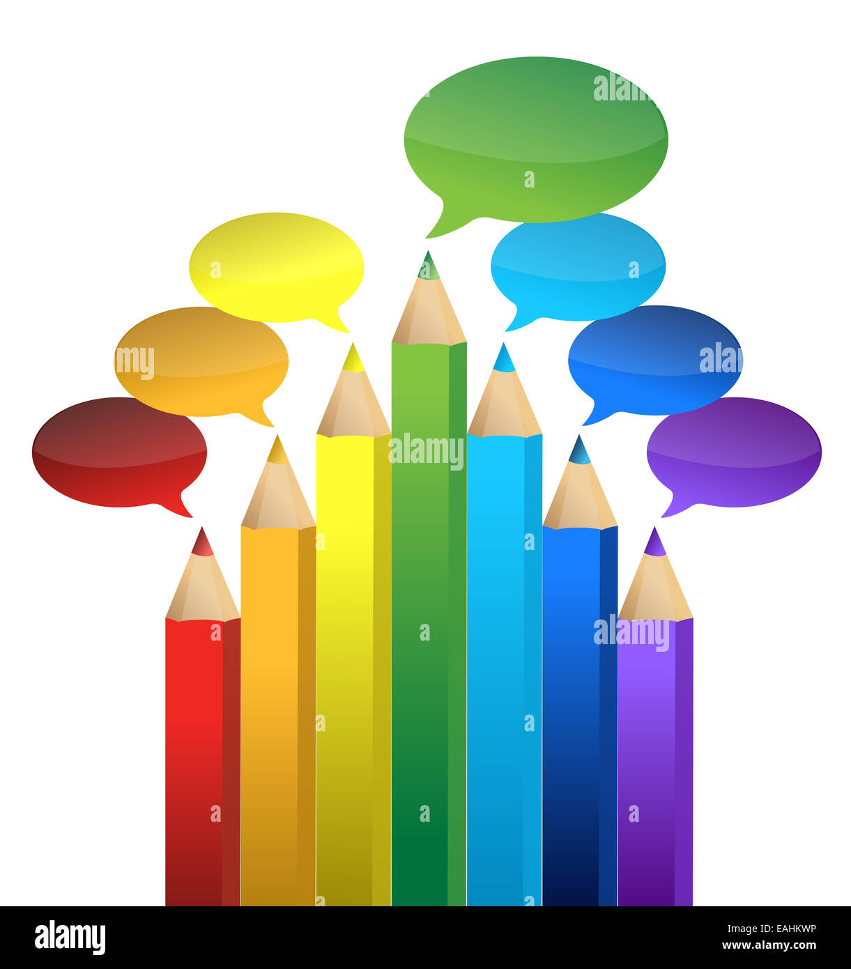 color pencil and messages graphic illustration design over white Stock ...