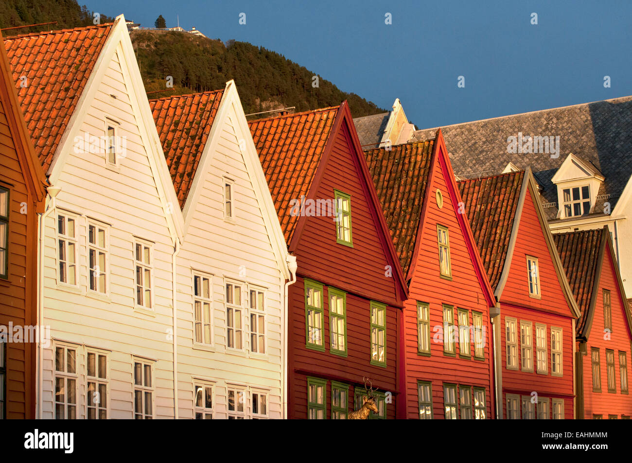Colorful wooden houses in Bryggen old wharf district, Bergen, Norway ...