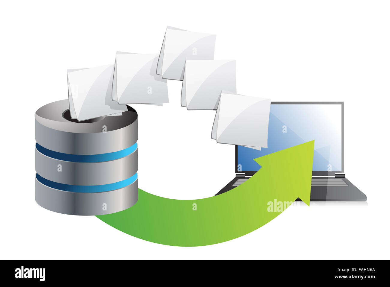 server and laptop transferring files over a white background Stock ...