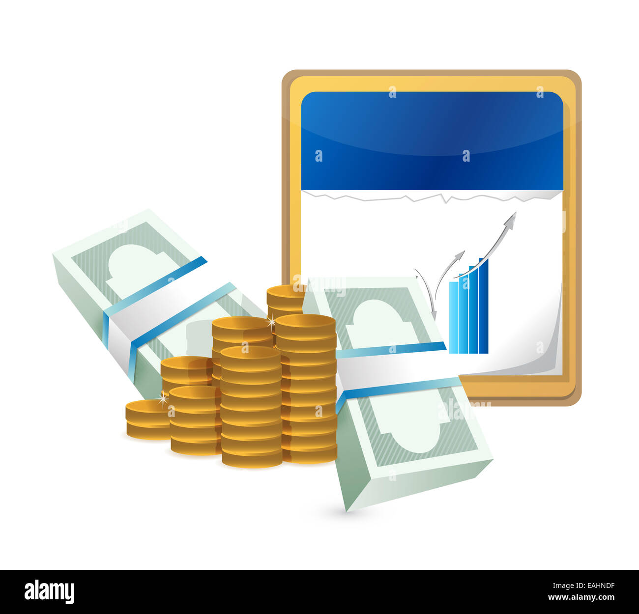 Calendar money and a business chart Stock Photo - Alamy