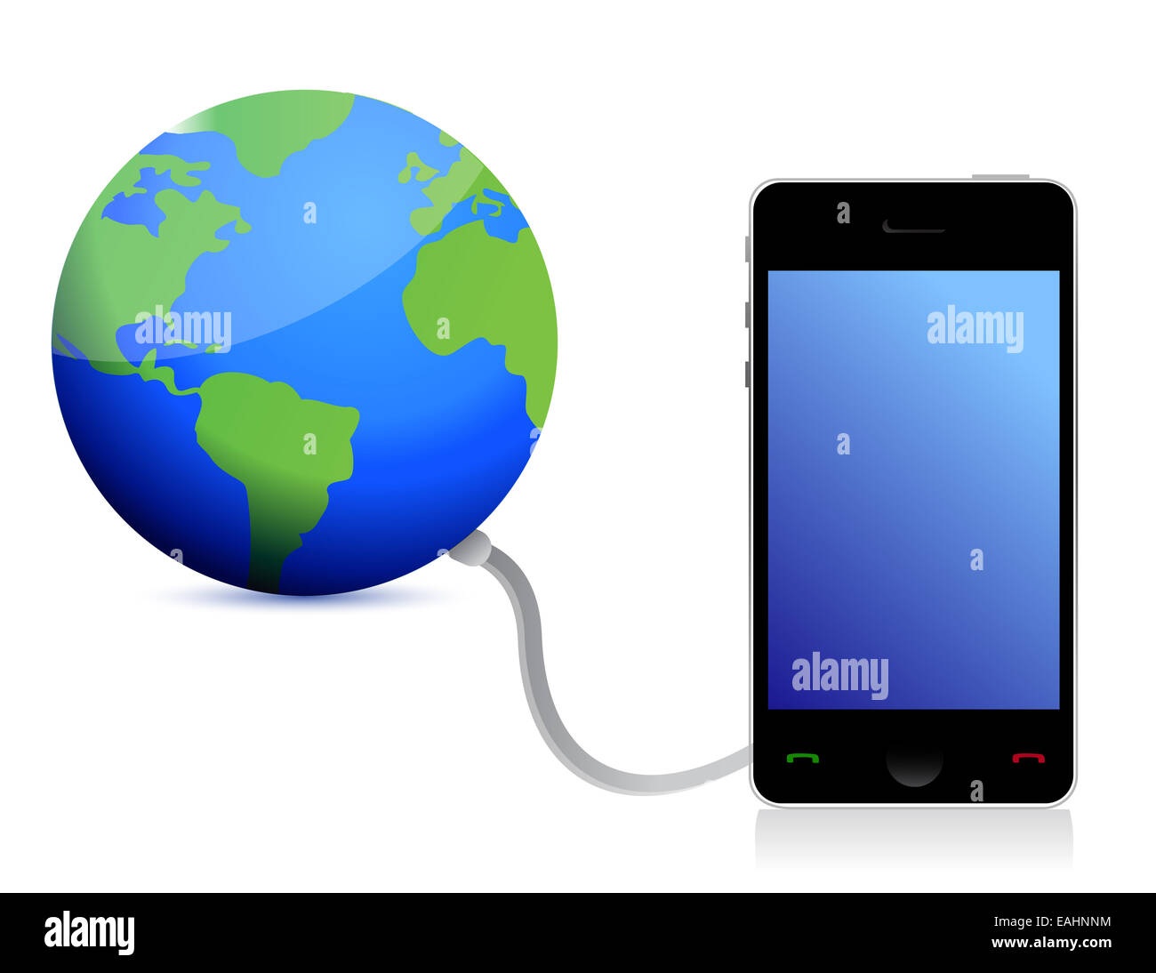 Globe connected to a phone Stock Photo - Alamy