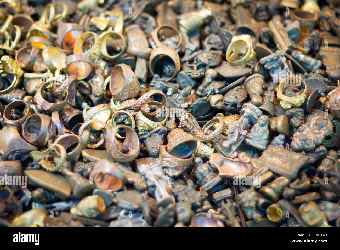 Bangkok, Thailand - famous amulet market with stone and metal Buddhist ...