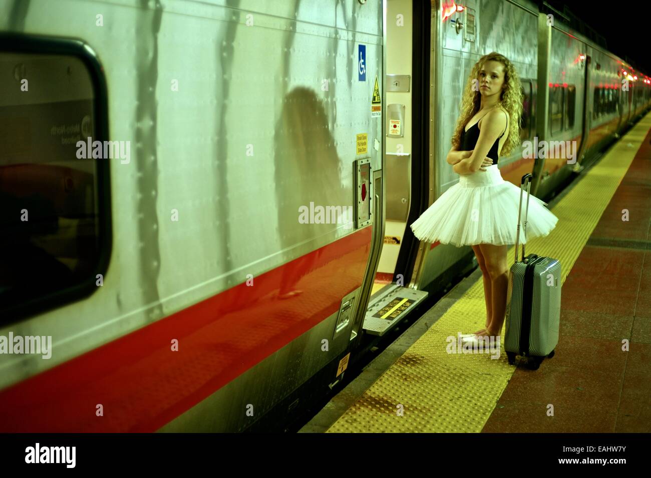 Classic ballerina with tutu dancing in the New York Subway Stock Photo ...