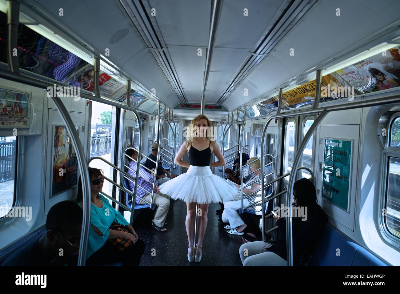 Classic ballerina with tutu dancing in the New York Subway Stock Photo ...