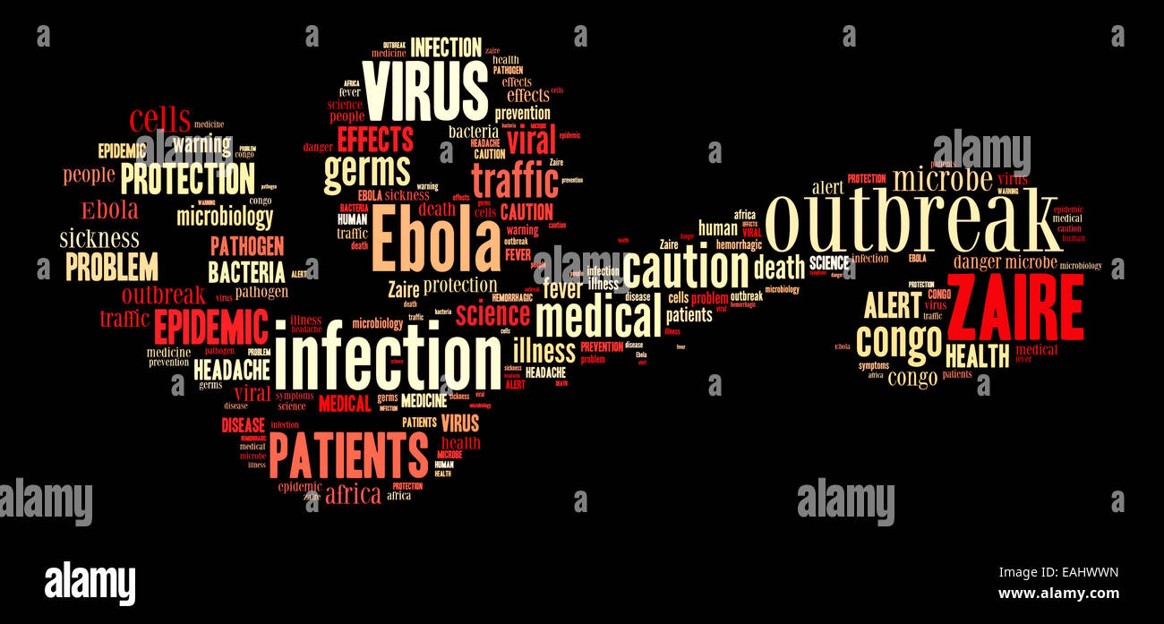 Ebola virus pictogram with red and white color wordings on dark ...
