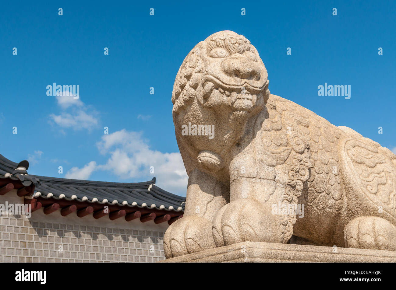 A haechi statue stands guard outside Gyeongbokgung Palace in Seoul ...