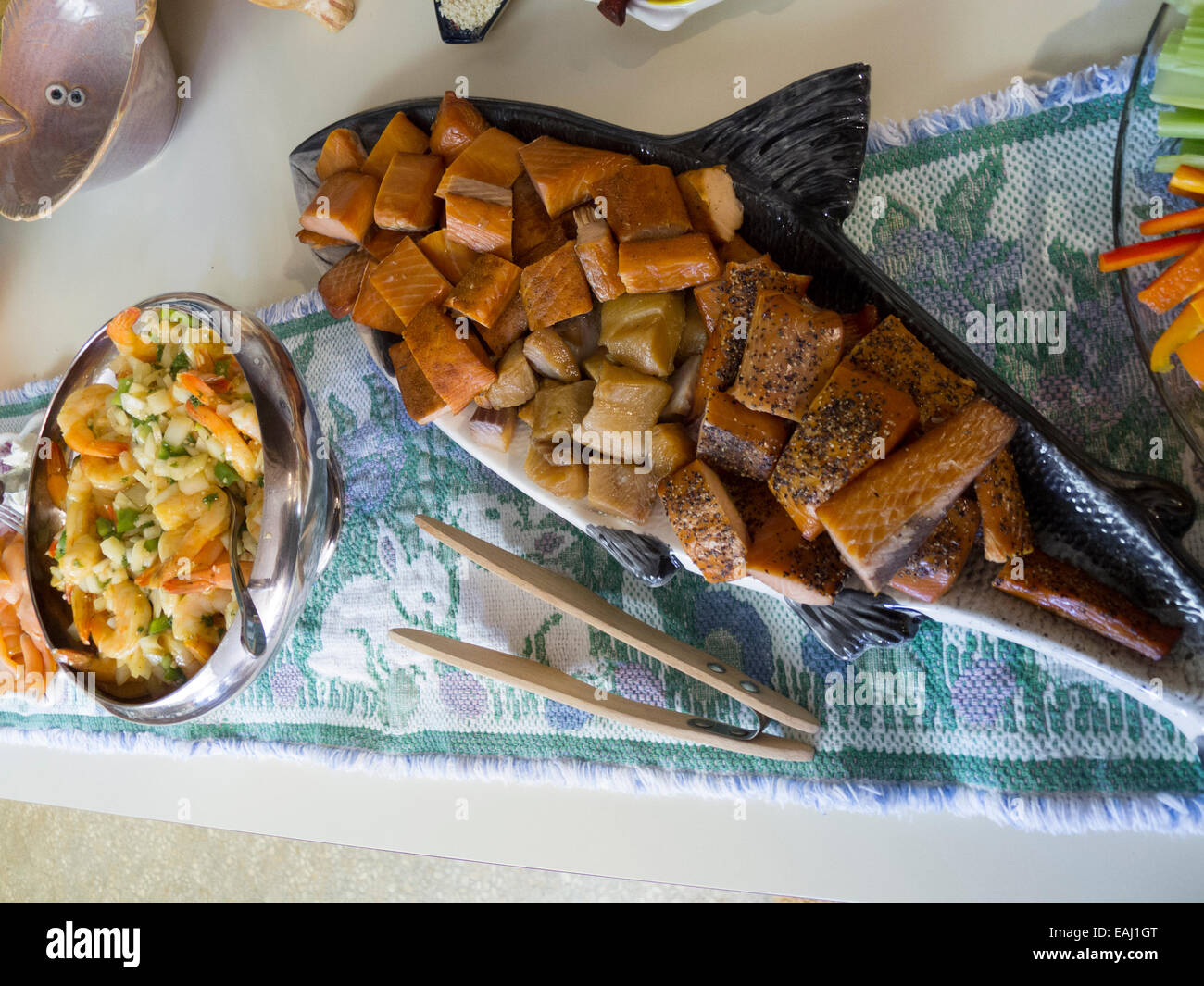 Smoked salmon served at a buffet Stock Photo - Alamy