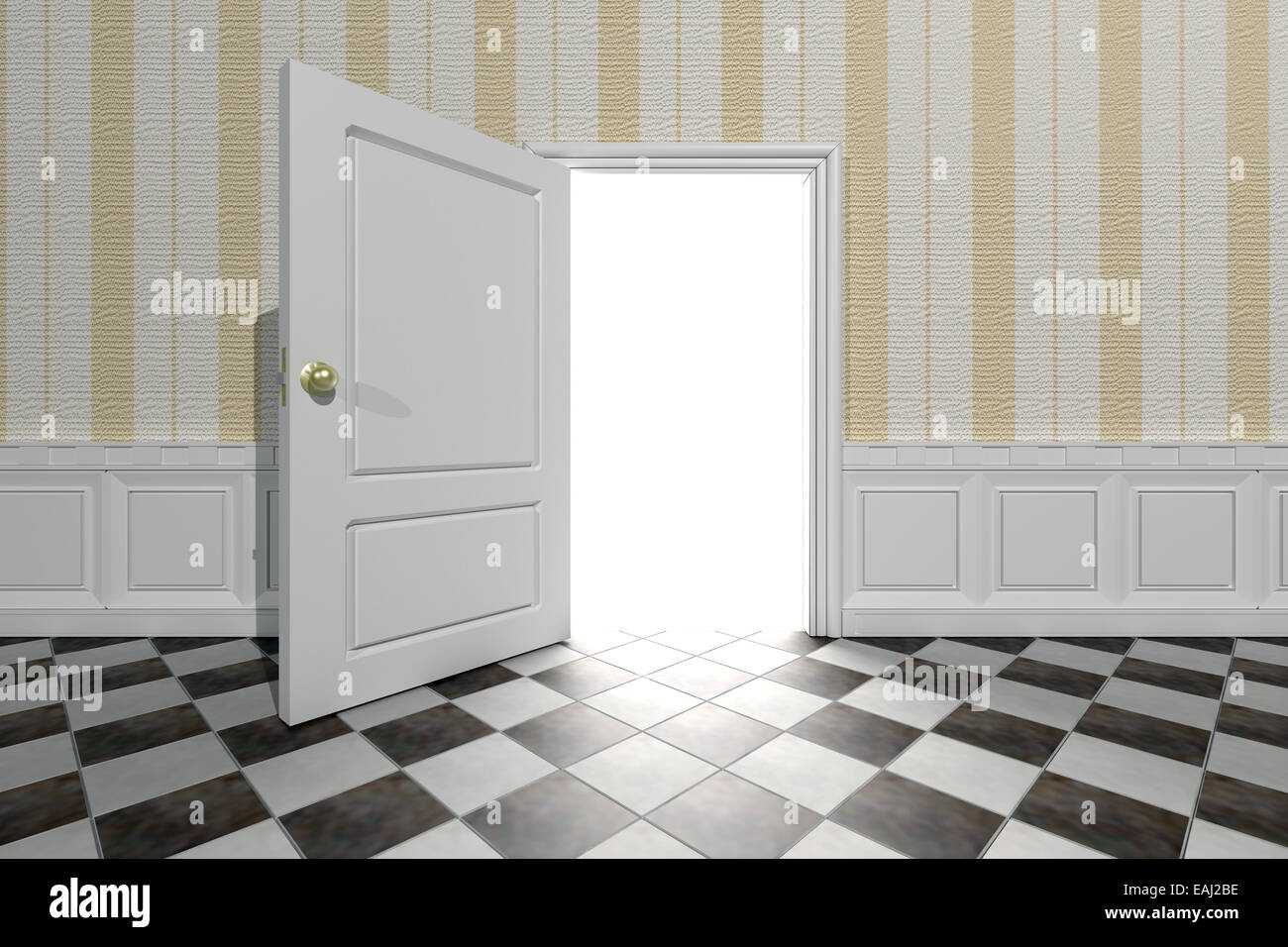 3d rendering of an interior scene with an open door Stock Photo - Alamy