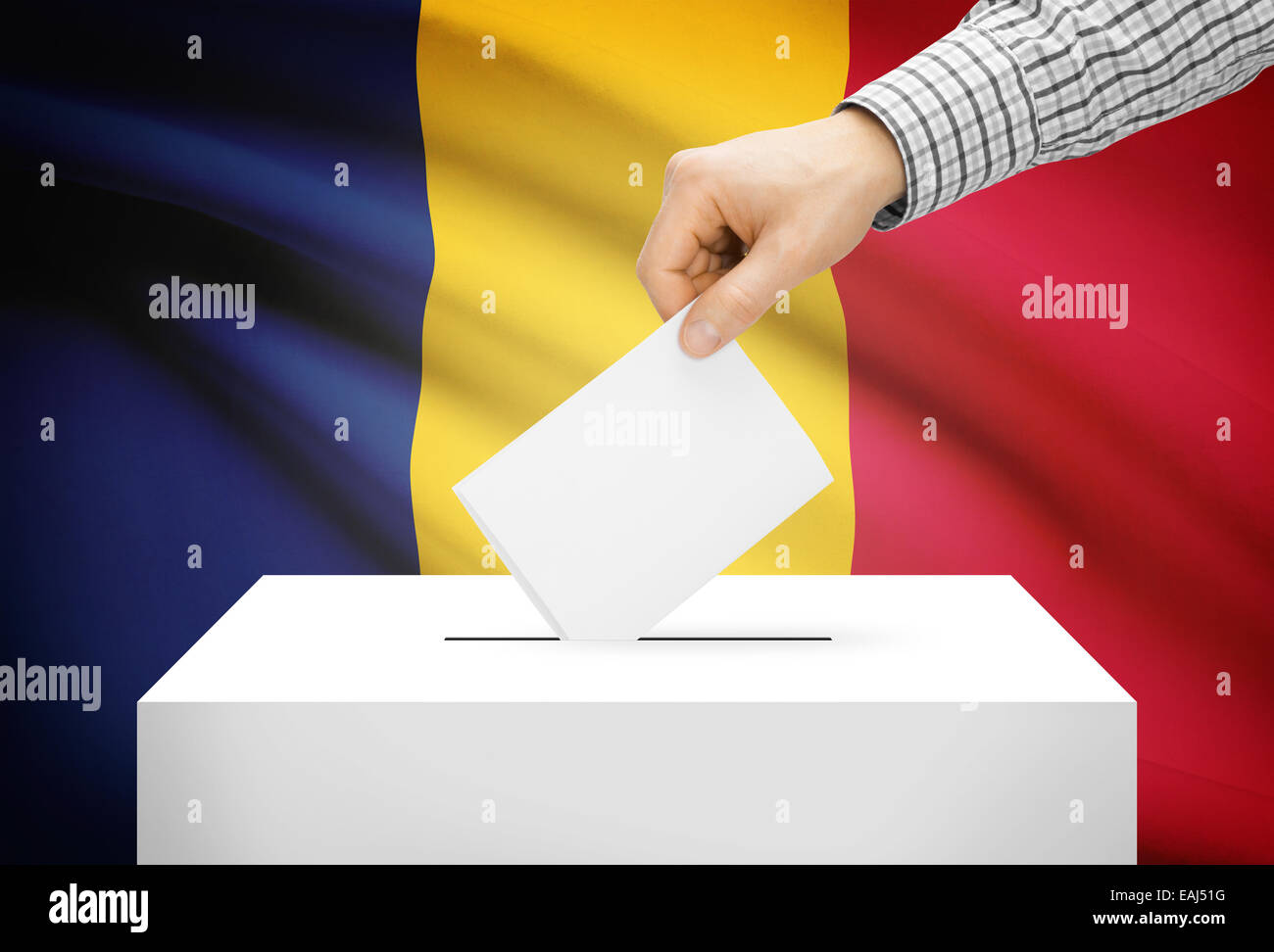 Voting concept - Ballot box with national flag on background - Chad ...