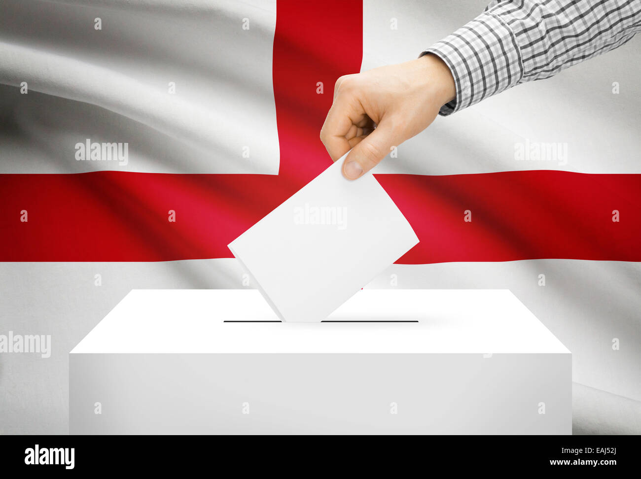 Voting concept - Ballot box with national flag on background - England ...
