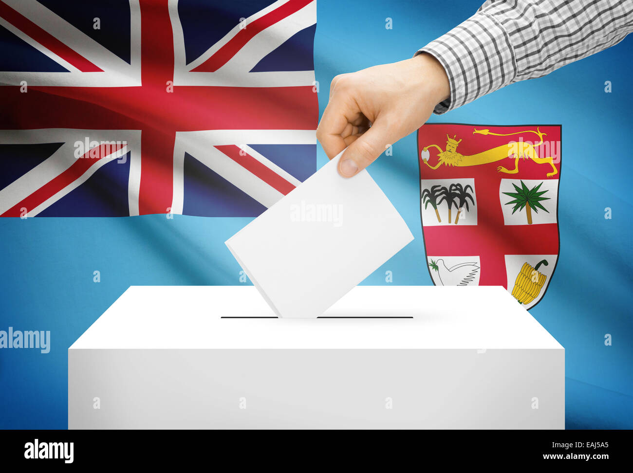 Voting concept - Ballot box with national flag on background - Fiji ...
