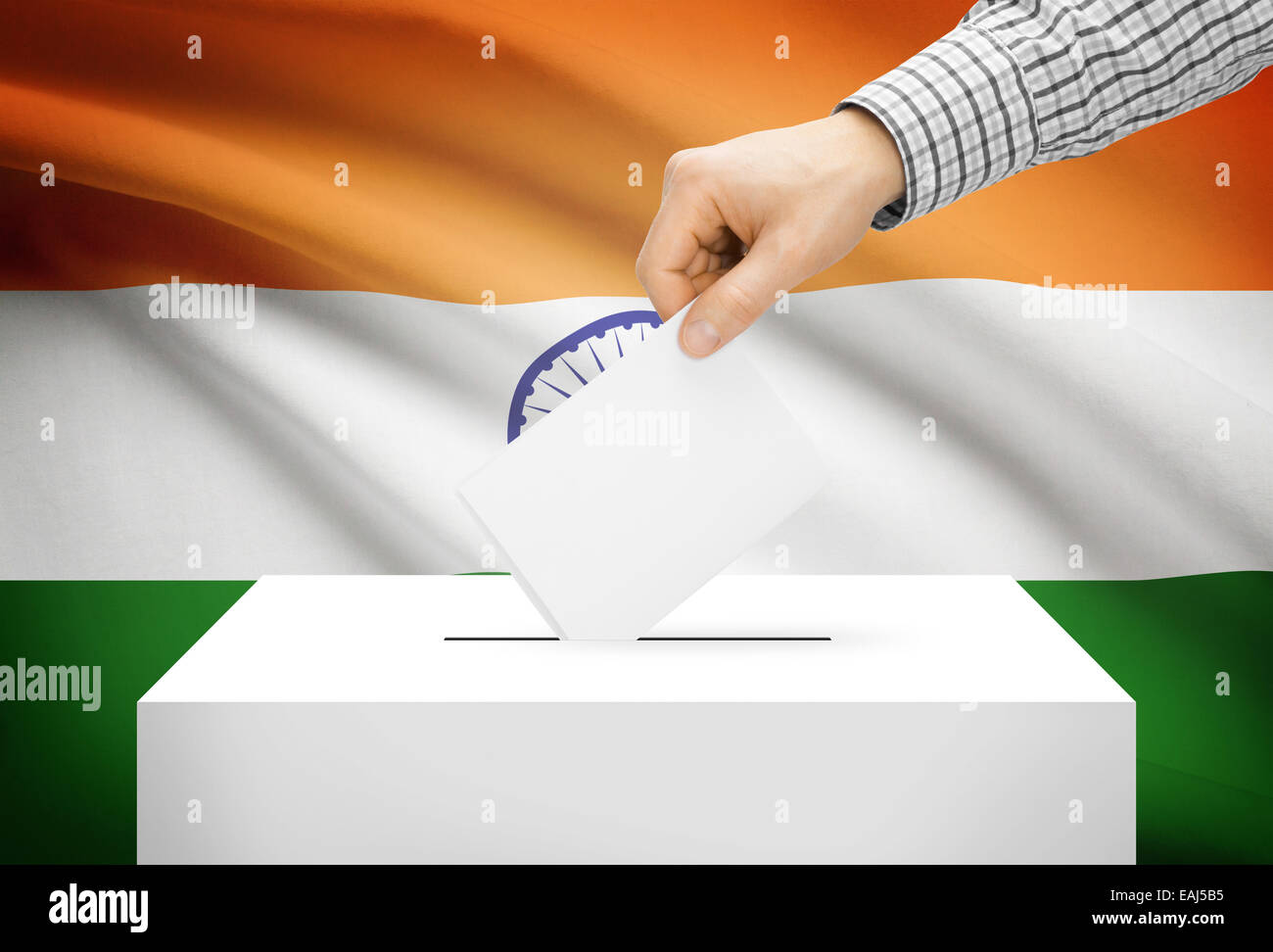 Voting concept - Ballot box with national flag on background - India ...