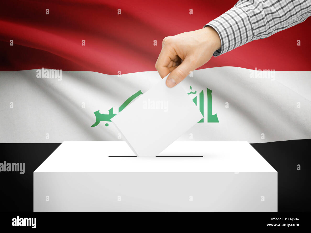 Voting concept - Ballot box with national flag on background - Iraq ...