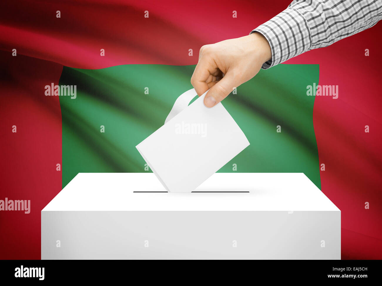 Voting concept - Ballot box with national flag on background - Maldives ...