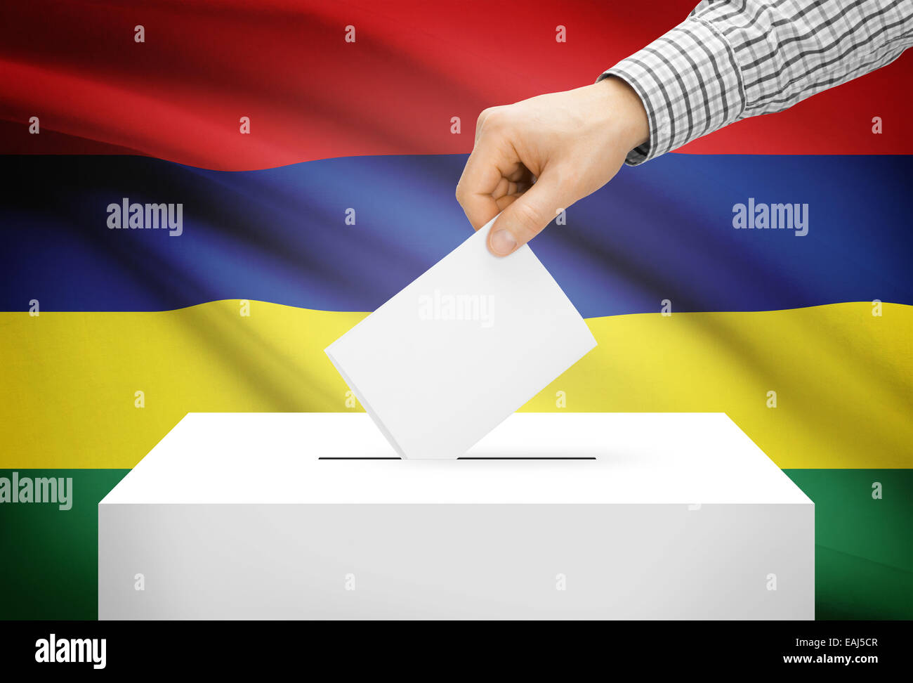 Voting concept - Ballot box with national flag on background ...