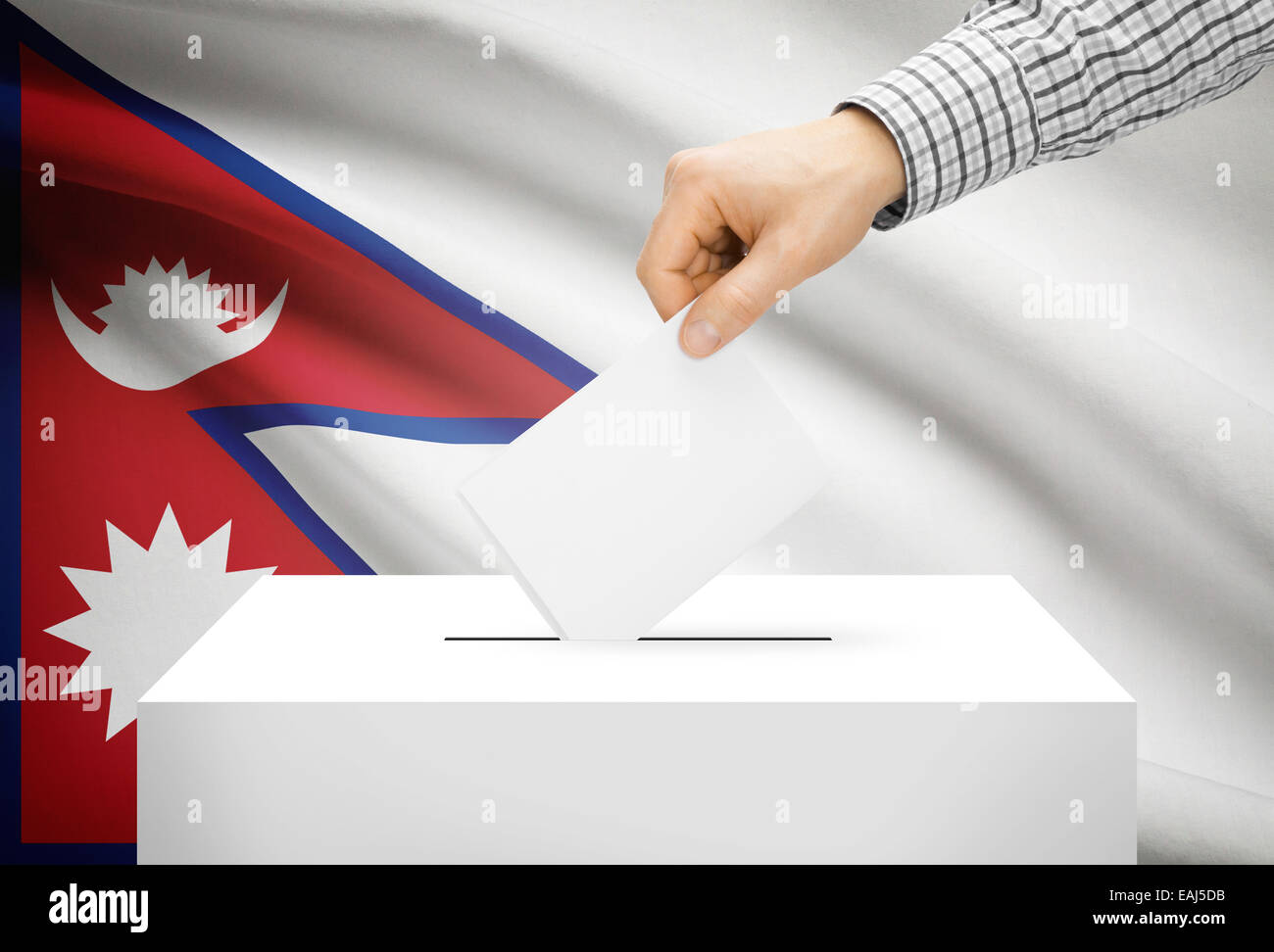 Voting concept - Ballot box with national flag on background - Nepal ...