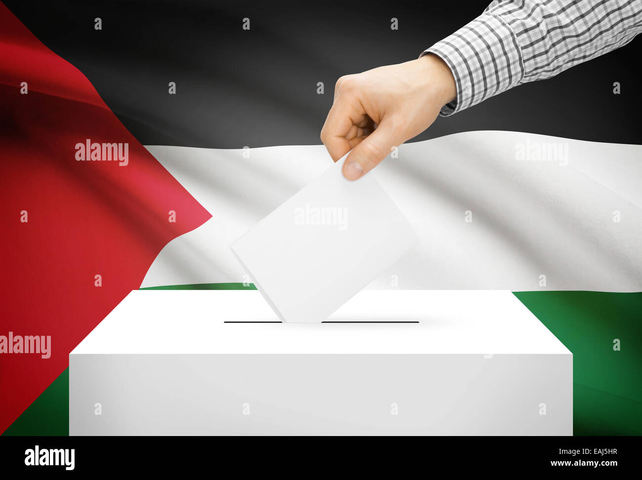 Voting concept - Ballot box with national flag on background ...