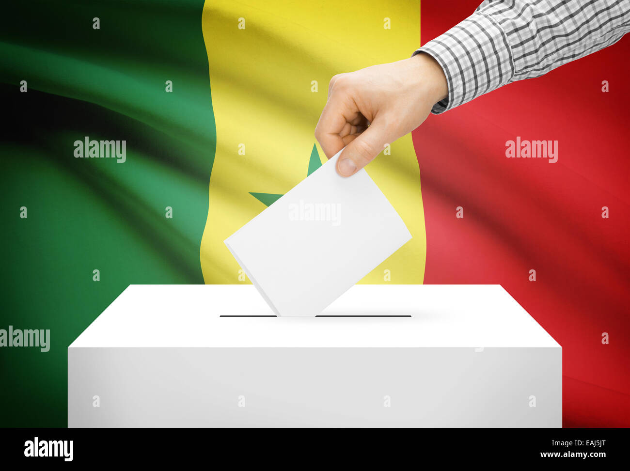 Voting concept - Ballot box with national flag on background - Senegal ...