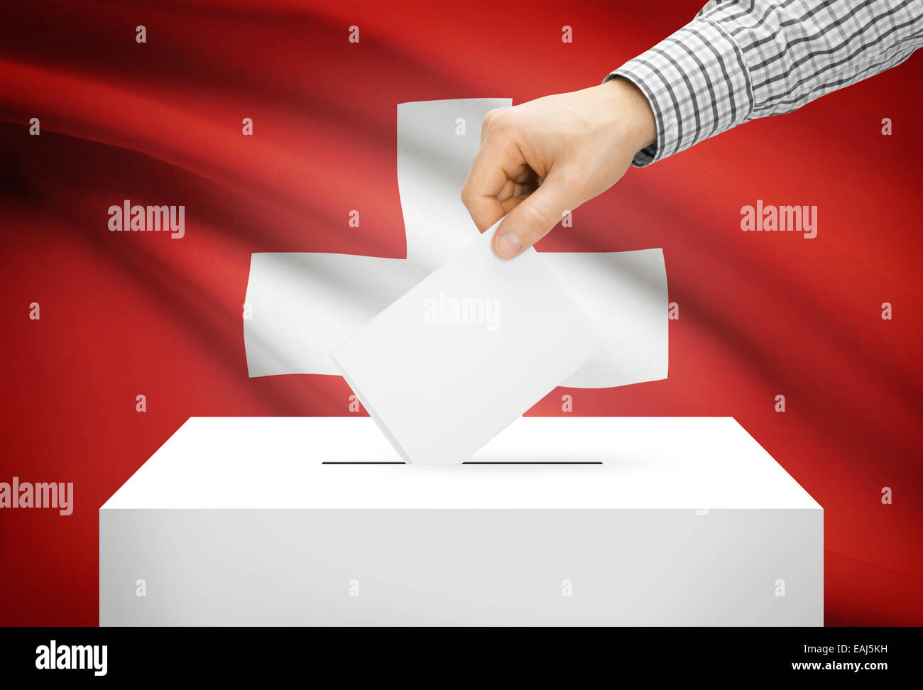 Voting concept - Ballot box with national flag on background ...
