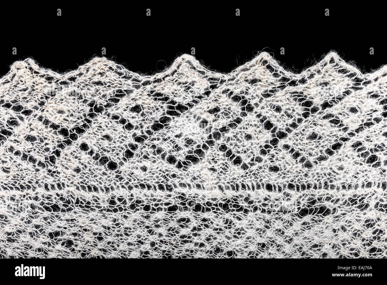 edge of texture wool knitted cloth handmade on a black background ...