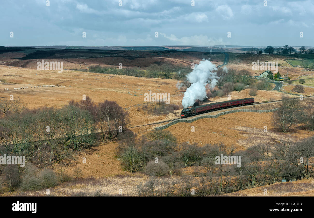 Vintage steam train of the North Yorkshire Moors Steam Railway cuts ...