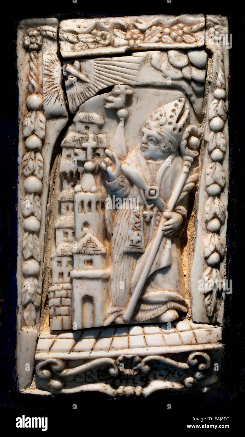 Flat Ivory bookbinding representing a bishop Medieval Middle Ages ...