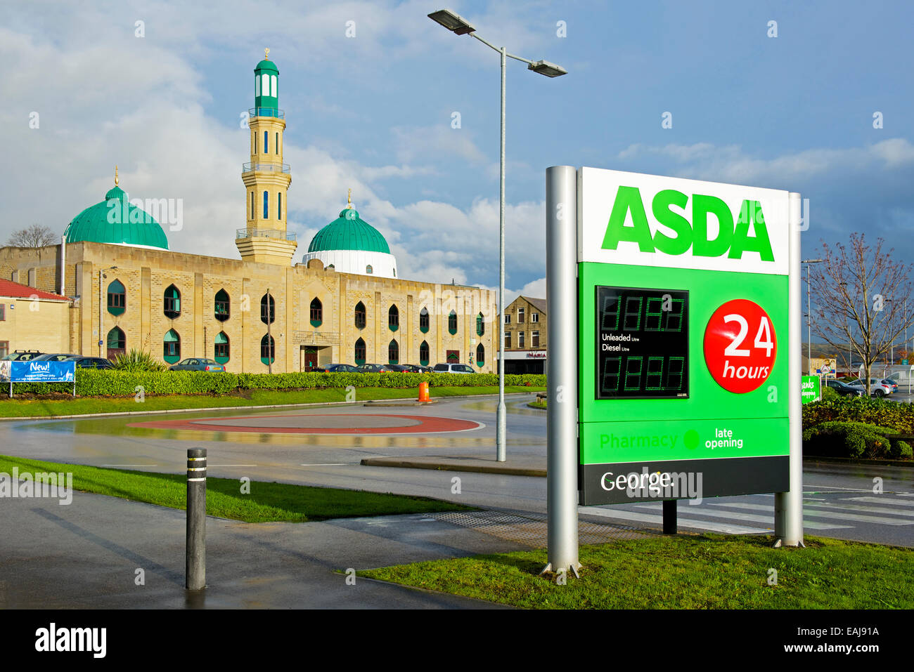 ASDA sign and mosque in Keighley, West Yorkshire, England UK Stock ...