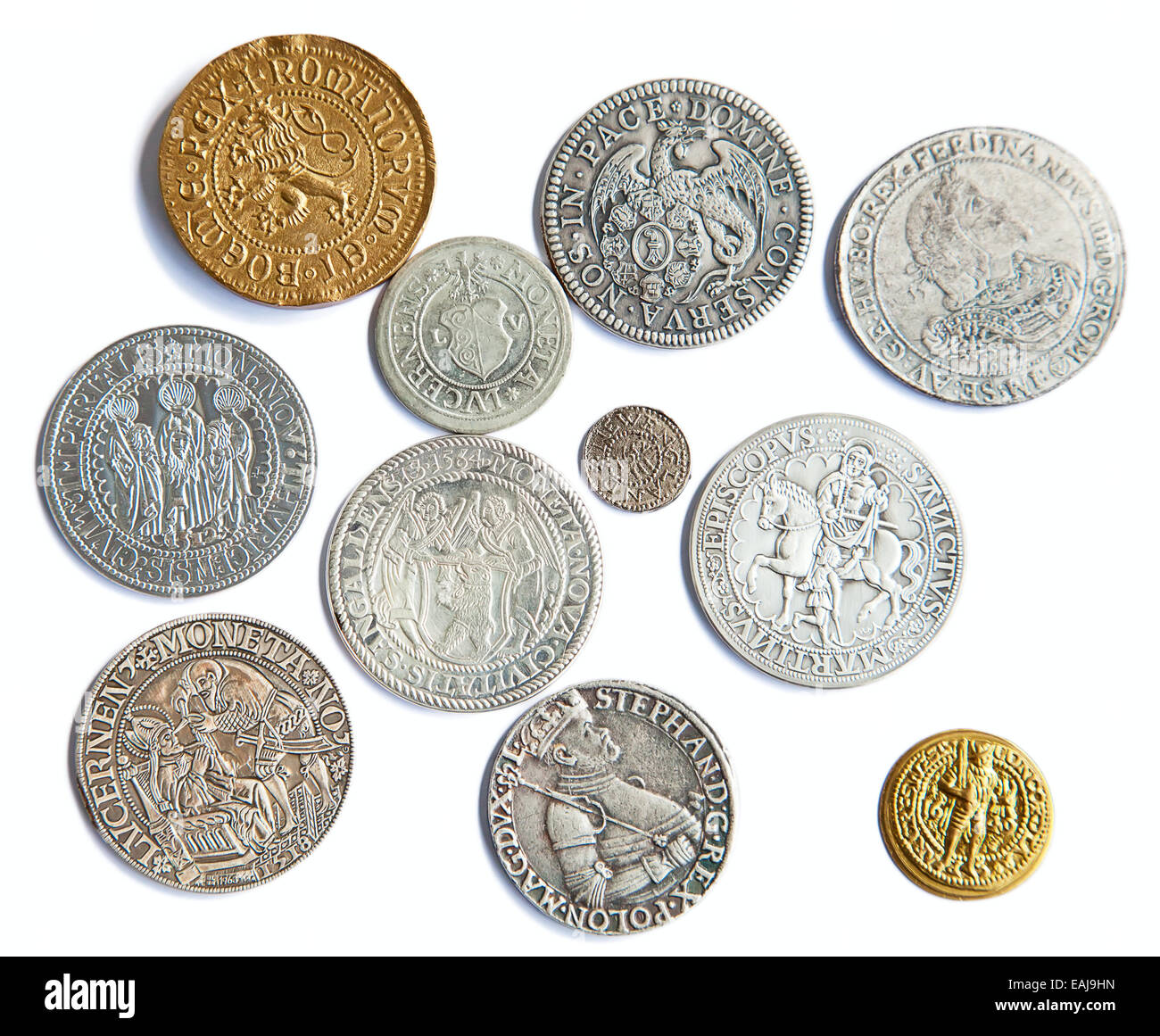 Collection of the medieval coins on the white background Stock Photo ...