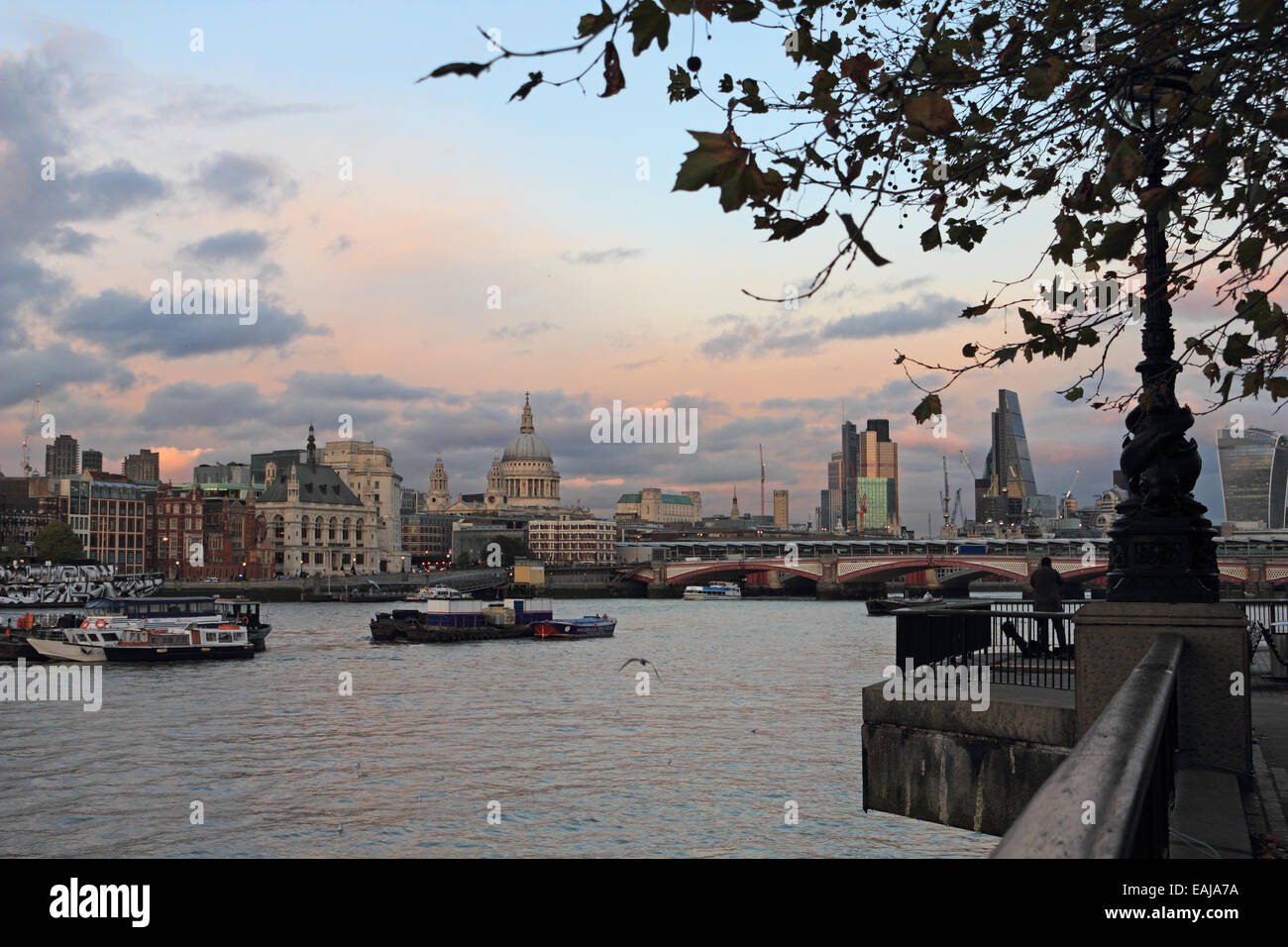 Dusk on the Thames embankment in London, England, UK Stock Photo - Alamy