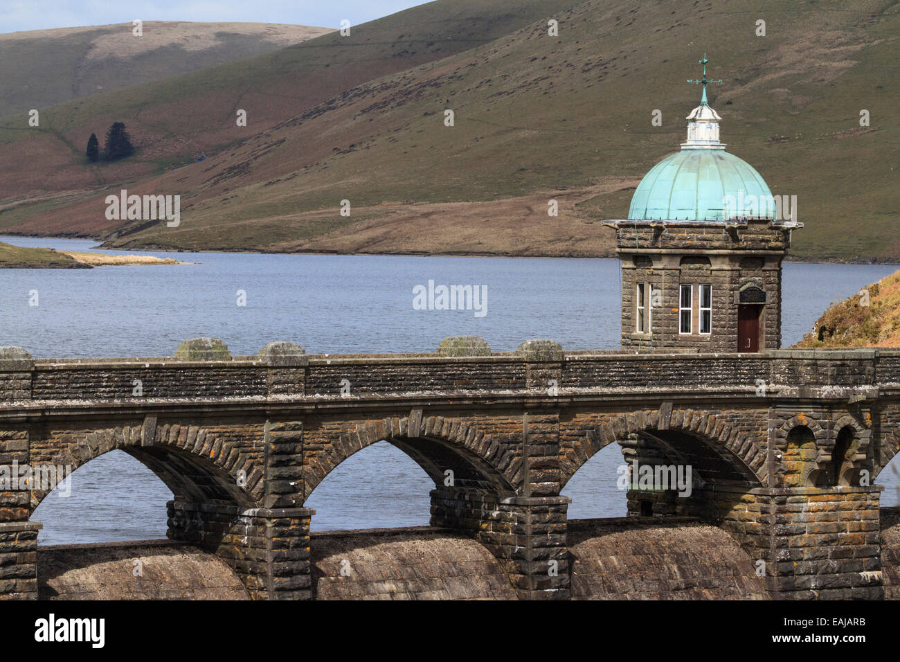 A view of the Craig Goch dam in the Elan Valley, mid Wales Stock Photo ...