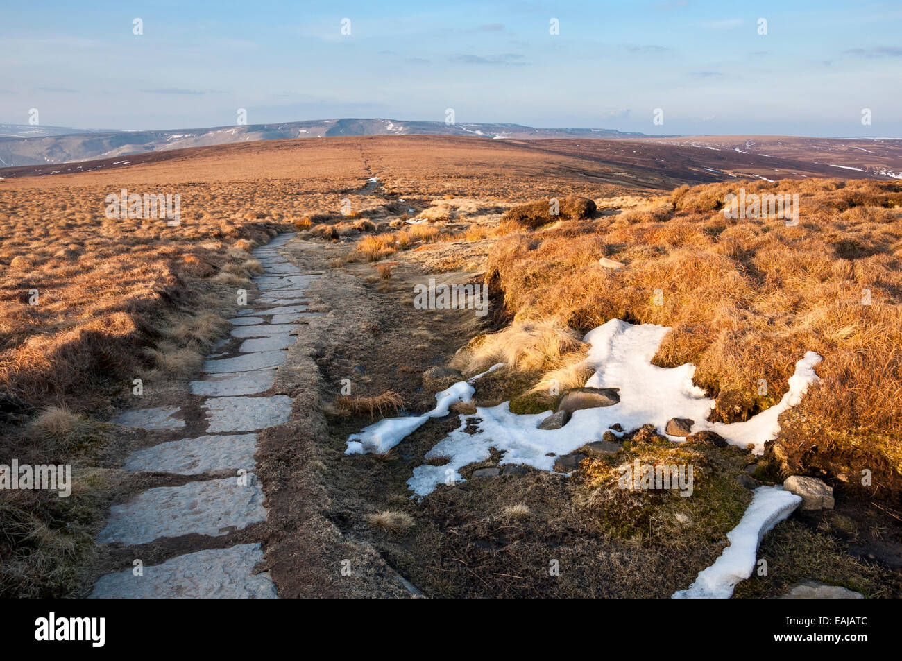 Paved footpath along the Pennine way heading toward Snake Pass and ...