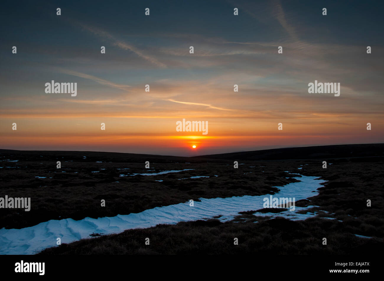 Beautiful sunset over the moors above Glossop, Derbyshire, with colour ...