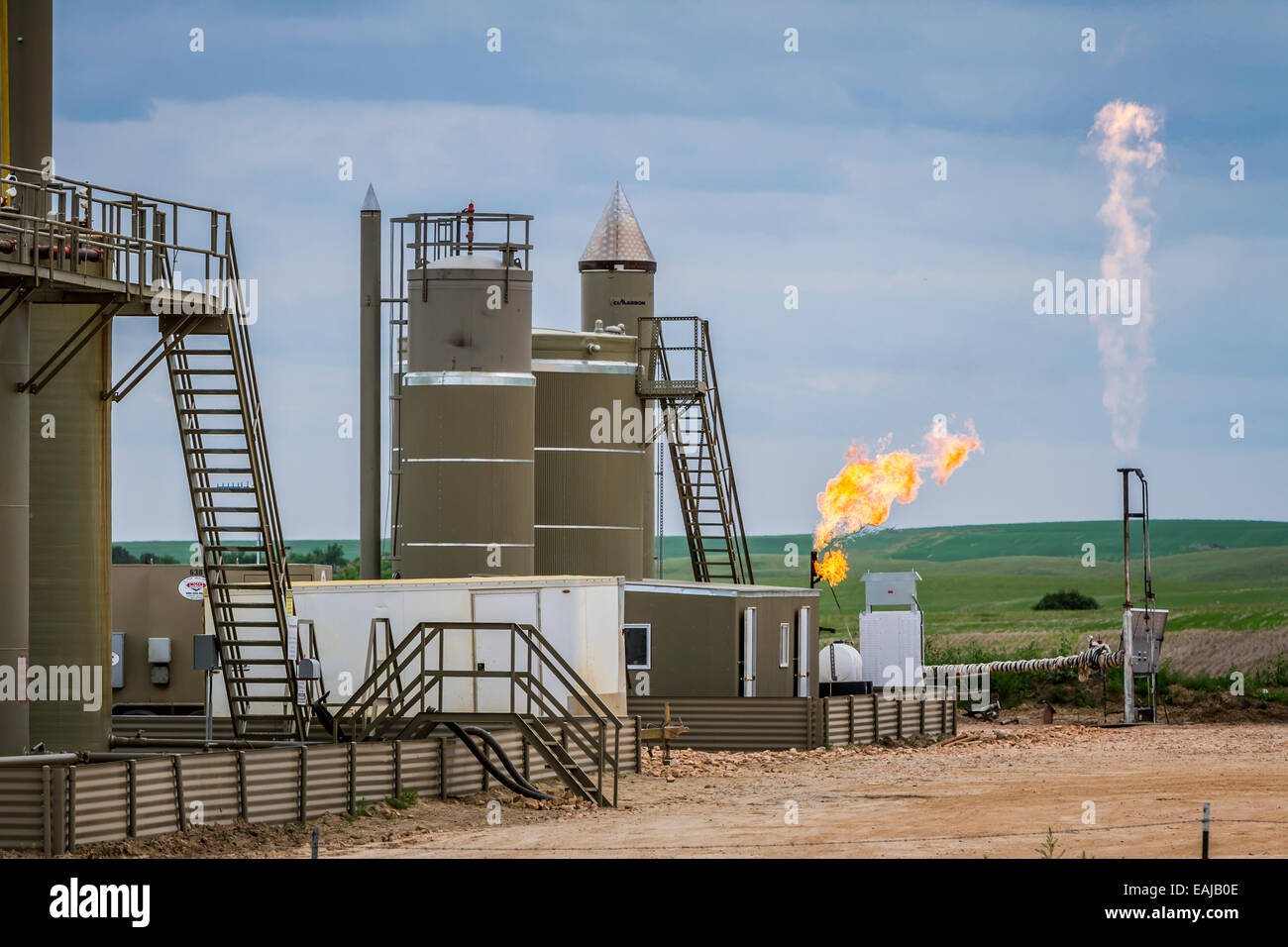 An natural gas flaring facility in the Bakken play oil fields near ...