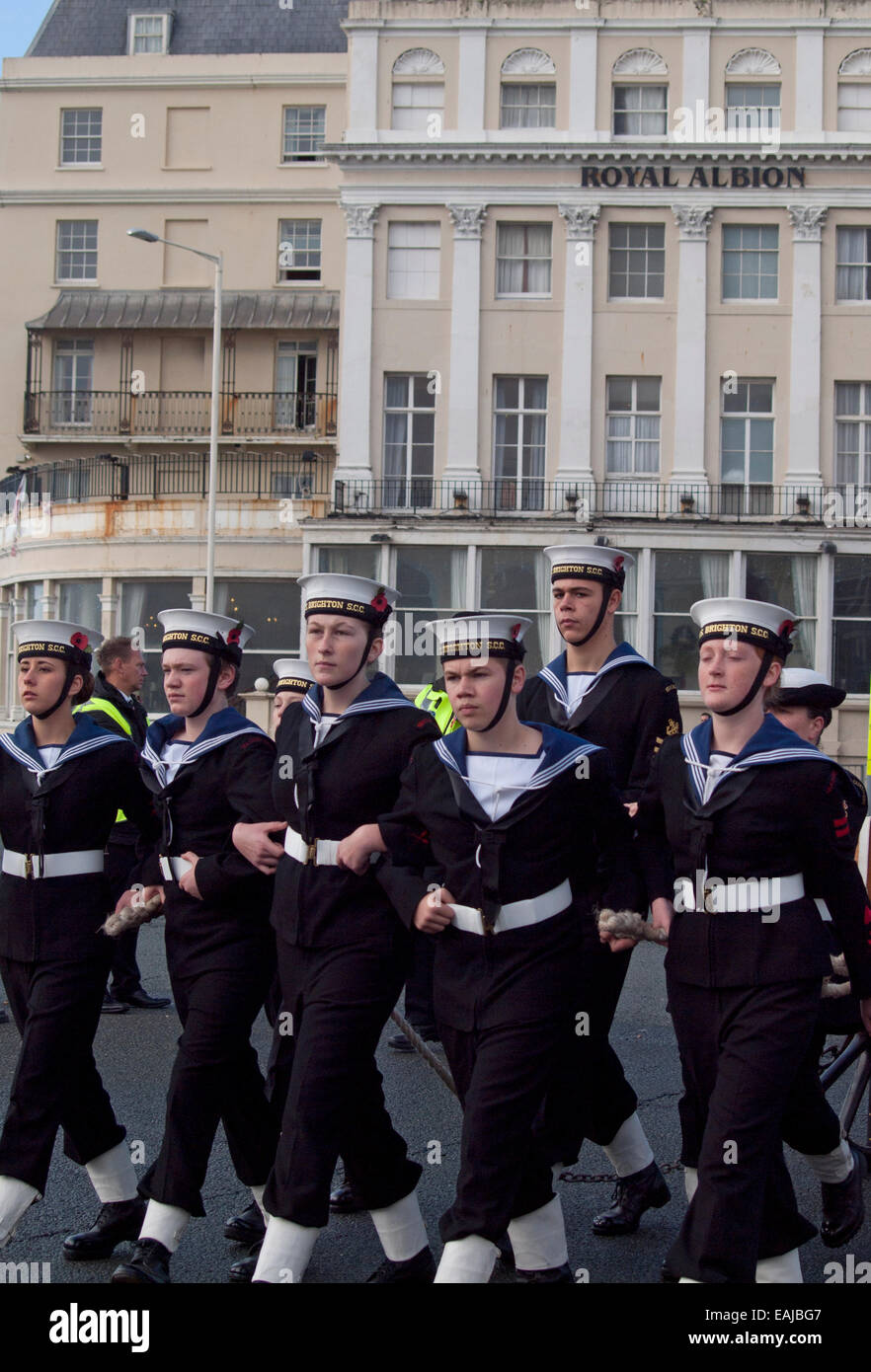 Sea Cadets taking part in a Remembrance Day ceremony in Brighton Stock ...