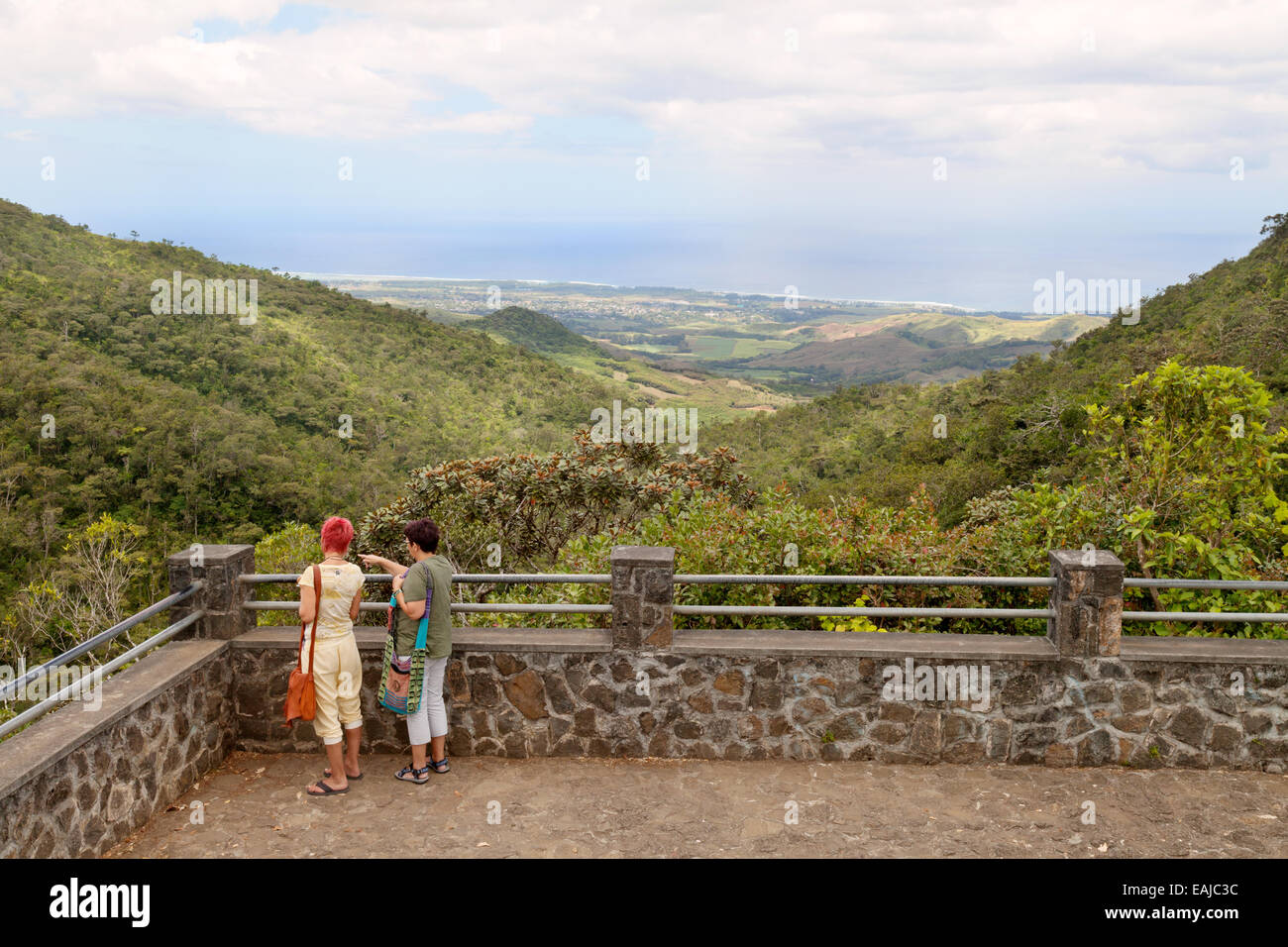 Tourists at a viewpoint, Black River Gorges National Park, Mauritius ...