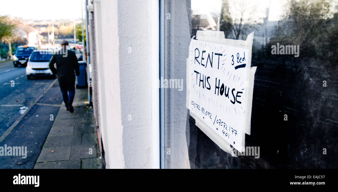 A home made to let sign stuck in the front room window of a house in ...